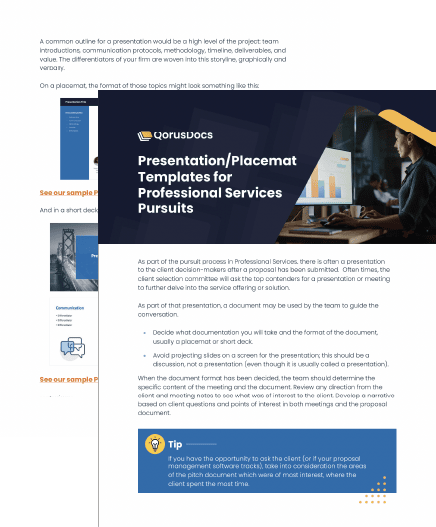 Professional Services presentations and placemats